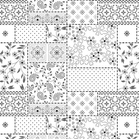Black And White Patchwork Pattern With Flowers
