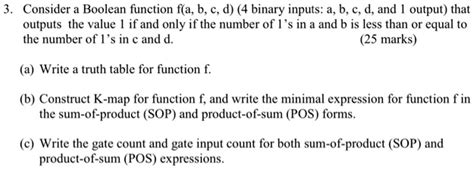 3 Consider A Boolean Function Fa B C D 4 Binary Inputs A B C