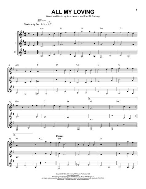 All My Loving Sheet Music The Beatles Guitar Ensemble