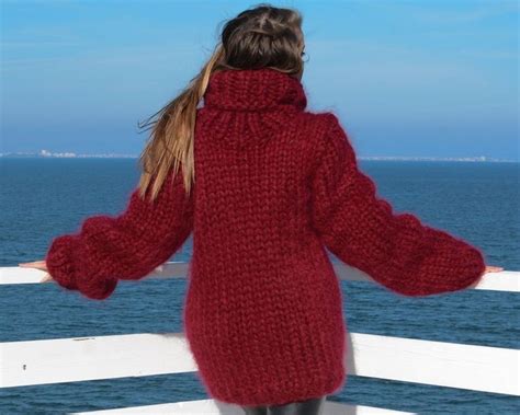 12 Strands Huge Turtleneck Mohair Sweater Chunky Knit Unisex Pullover