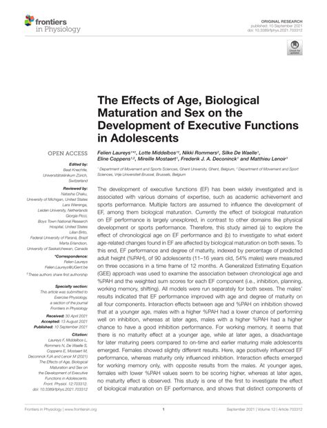Pdf The Effects Of Age Biological Maturation And Sex On The Development Of Executive
