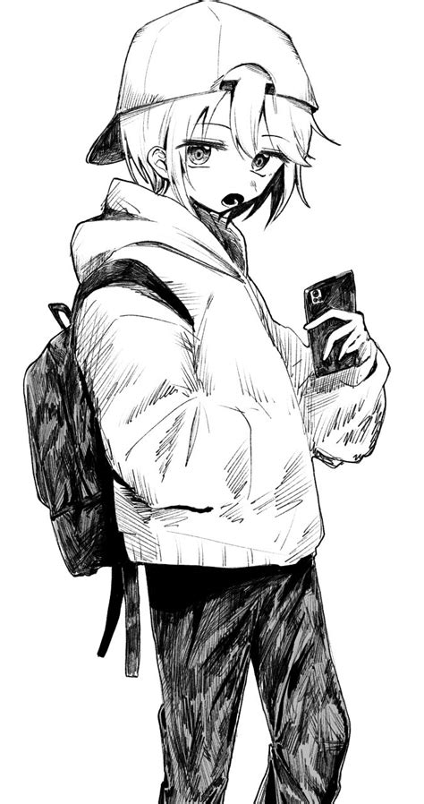 Safebooru 1girl O Backpack Backwards Hat Bag Baseball Cap Cellphone