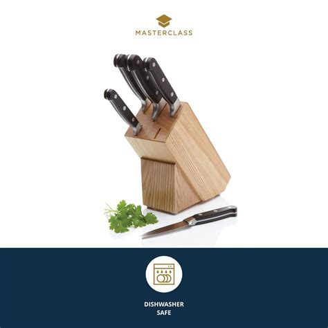 Masterclass Halo 5 Piece Knife Set With Oak Wood Storage Block