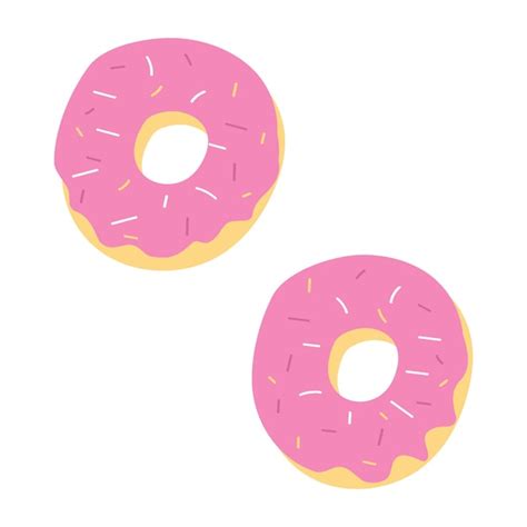 가루와 설탕 뿌리가 분리된 맛있는 군침 도는 분홍 아이싱 도넛 세트 프리미엄 벡터