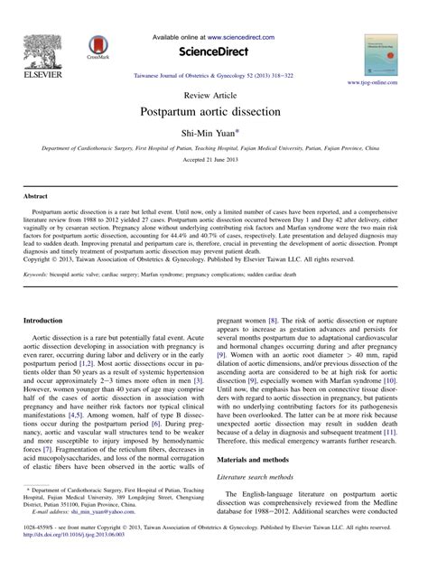 Pdf Postpartum Aortic Dissection
