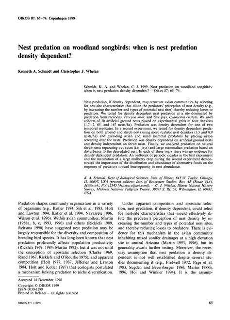 Pdf Nest Predation On Woodland Songbirds When Is Nest Predation