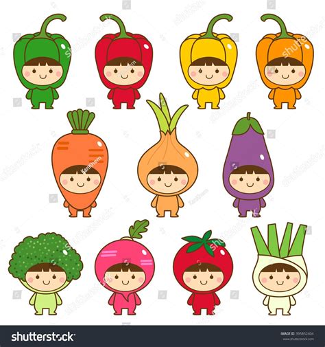 귀여운 야채 옷을 입은 아이들 스톡 벡터 로열티 프리 395852404 Shutterstock 어린이 그림 그리기 아이들 카드 도안