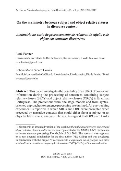 Pdf On The Asymmetry Between Subject And Object Relative Clauses In
