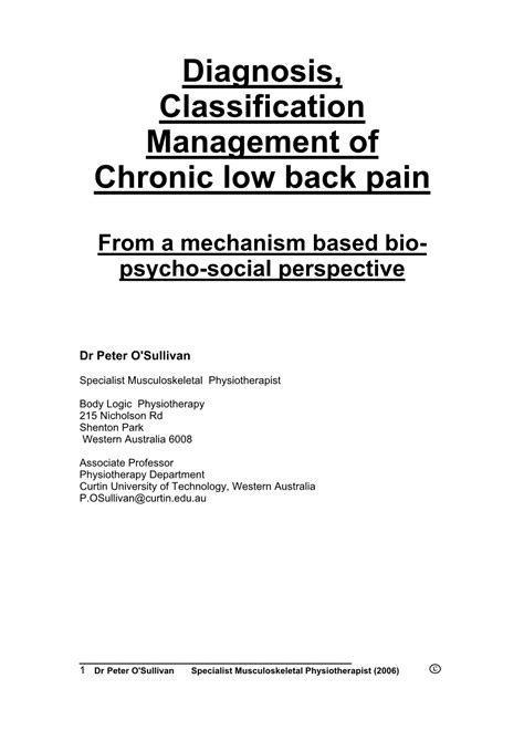 Diagnosis Classification Management Of Chronic Low Back Pain Docslib Diagnosis Classification Management Of Chronic Low Back Pain Docslib