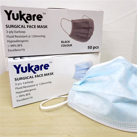 Yukare Surgical Face Mask 3 Ply Fluid Resistant 99 Bfe Hypoallergenic
