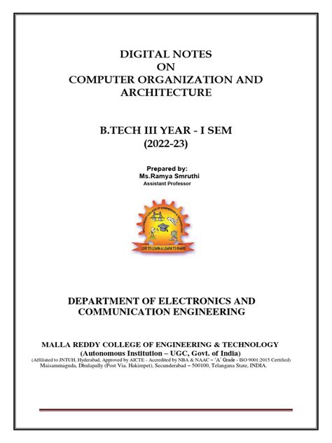 Iii I Coa Digital Notes Pdf Computer Data Storage Central