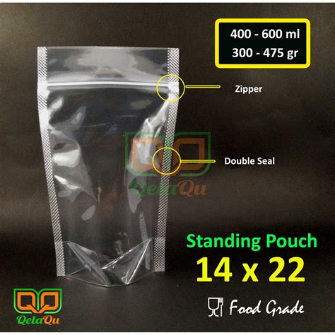 Jual Plastik Kemasan Standing Pouch 14x22 Transparan Double Seal Zipper Shopee Indonesia