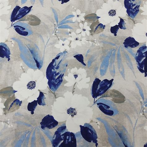 Watercolor Blue White Floral Printed Fabric By The Yard Etsy