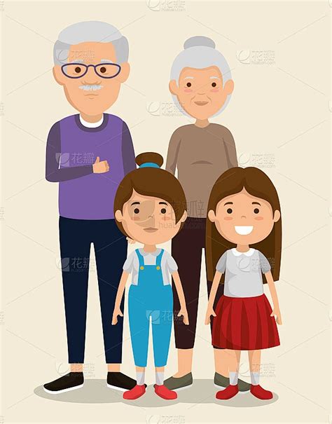 祖父母夫妇和孩子的虚拟角色素材 花瓣网