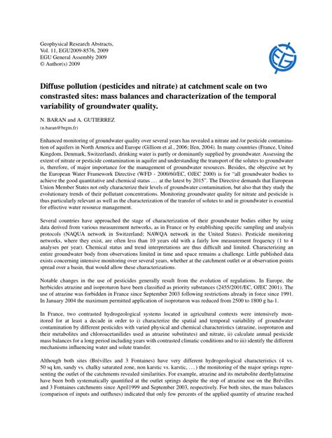 Pdf Diffuse Pollution Pesticides And Nitrate At Catchment Scale On Two Constrasted Sites