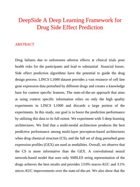 Deepside A Deep Learning Framework For Drug Side Effect Prediction Pdf Machine Learning