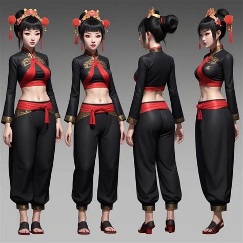 Black Female Jiangshi Midriff Turnaround Sheet Stable Diffusion Online