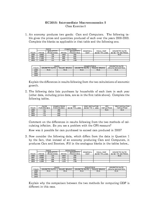 Tutorial 1 Questions Ec2015 Intermediate Macroeconomics I Class Exercise I 1 An Economy