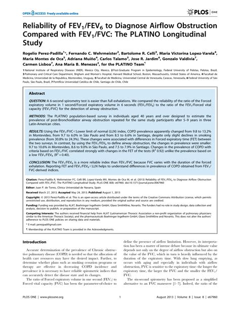 Pdf Reliability Of Fev1 Fev6 To Diagnose Airflow Obstruction Compared