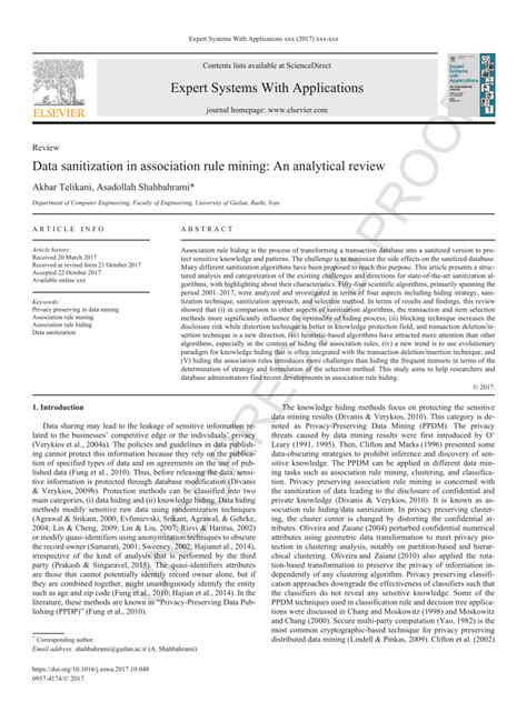 Pdf Data Sanitization In Association Rule Mining An Analytical Review