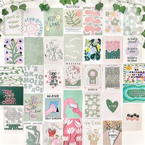 Danish Pastel Wall Collage 16pcs 4x6 In Green Pink Aesthetic Etsy