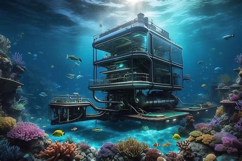 Premium Photo Aquatic Workshop Symbiosis Of Bioluminescent Machinery And Oceanic Currents