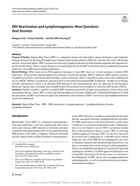Ebv Reactivation And Lymphomagenesis More Questions Than Answers