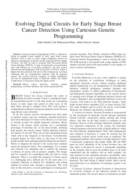 Pdf Evolving Digital Circuits For Early Stage Breast Cancer Detection