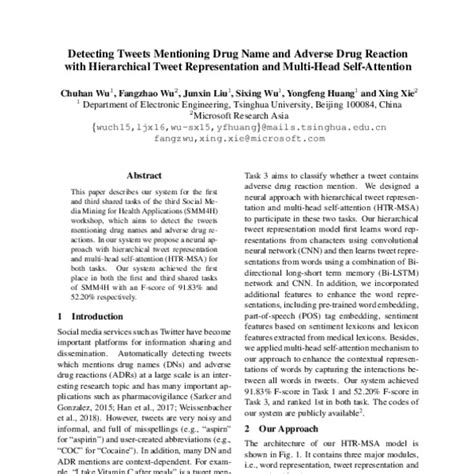Detecting Tweets Mentioning Drug Name And Adverse Drug Reaction With Hierarchical Tweet