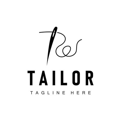 Tailor Logo Vector Template Needle And Thread Black Silhouette Design Simple Sewing Tool Product