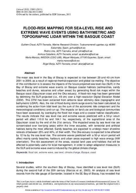 Pdf Flood Risk Mapping For Sea Level Rise And Extreme Wave Events Using Bathymetric And