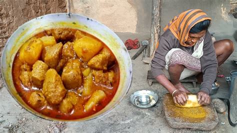 Tribe Grandma Cooking Soybean Curry With Potota In Village Stylerural