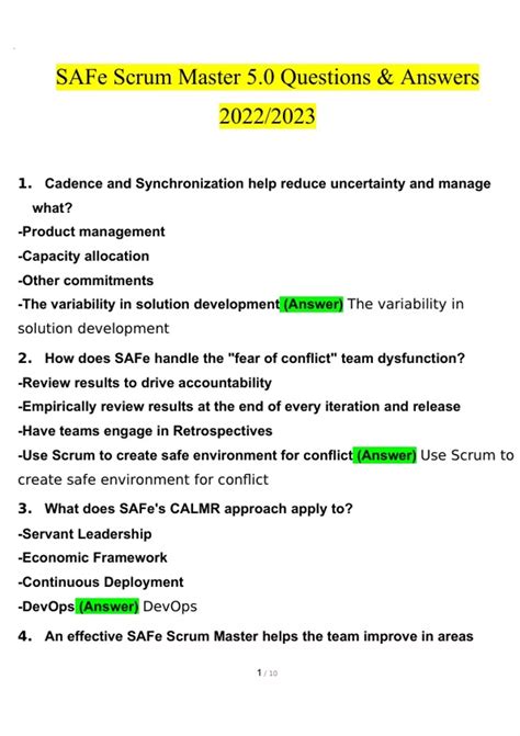 Safe Scrum Master 5 0 Questions And Answers} Latest Correct Answers Agile Safe Scrum Master