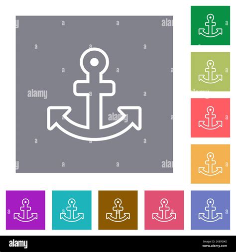 anchor outline flat icons on simple color square backgrounds stock