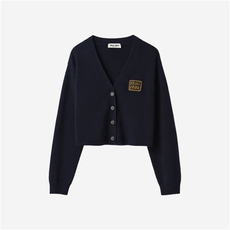 W 미우 미우 캐시미어 니트 가디건 네이비 Miu Miu Kream