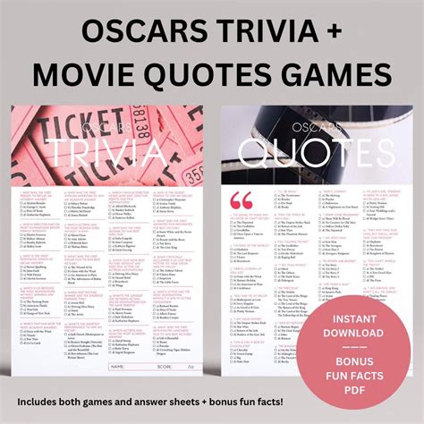 Oscars Trivia Movie Quotes Games Instant Pdf Download Etsy