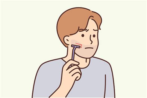 수동 면도기를 사용하는 남자는 부주의로 인해 아침 스킨 케어 루틴 중에 자신을 자른다 개념에 대한 스톡 벡터 아트 및 기타