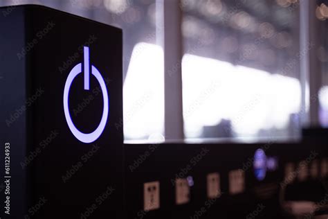 Power Button Hardware Device Concept Bokeh Light Background Stock