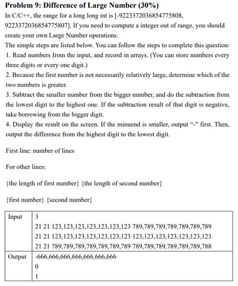 Solved Problem Difference Of Large Number In C C Chegg
