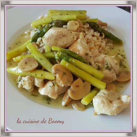 Fricassée de poulet aux asperges vertes et champignons WW