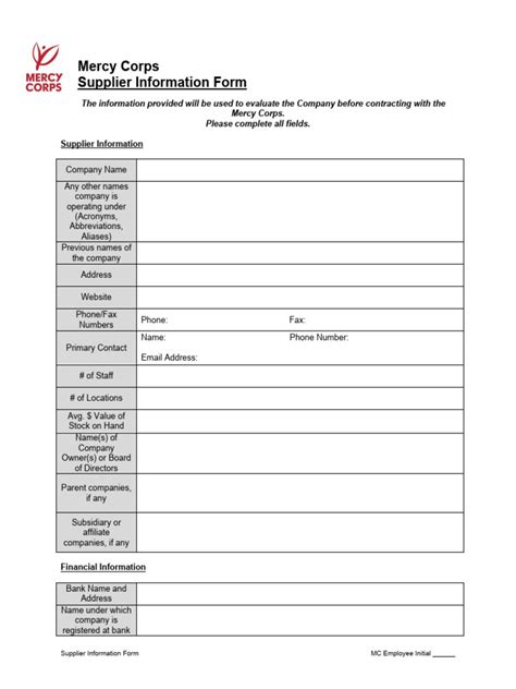 Supplier Information Form Standard Pdf Employment Justice