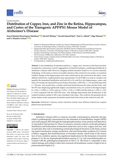 Pdf Distribution Of Copper Iron And Zinc In The Retina Hippocampus