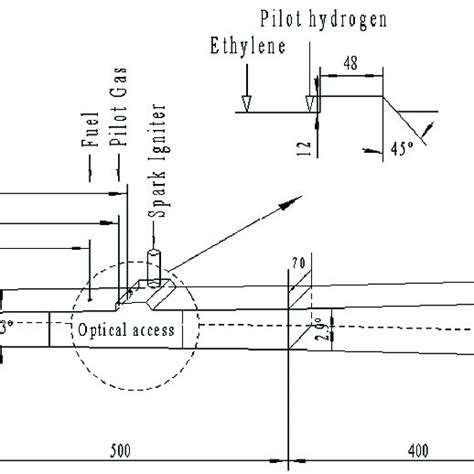 Schematic Of A Dual Mode Model Combustor Dimensions In Millimeters