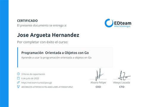 Certificado de Jose Argueta Hernandez del curso Programación Orientada