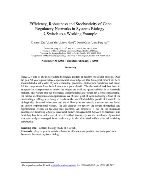 Pdf Efficiency Robustness And Stochasticity Of Gene Regulatory Networks In Systems Biology