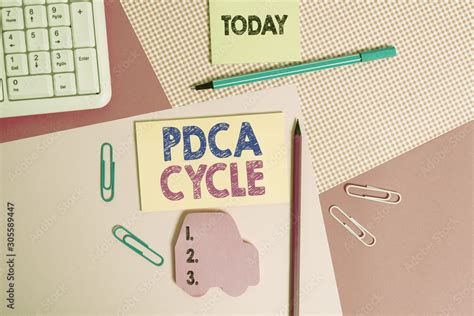 Writing Note Showing Pdca Cycle Business Concept For Use To Control