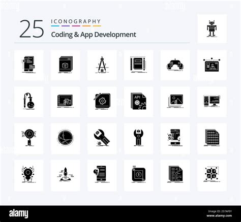 Coding And App Development Solid Glyph Icon Pack Including Notepad Book File Development