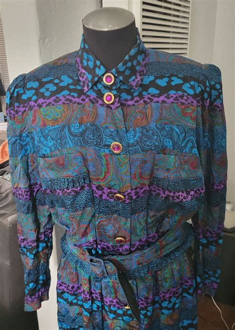 1980s Louis Feraud Cheetahleopard Dress Size 12 Vin Gem