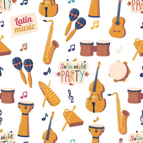 Vibrant Seamless Pattern Showcasing Various Latino Music Instruments In