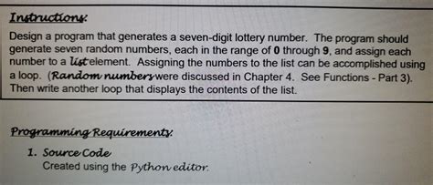 Solved Instructions Design A Program That Generates A